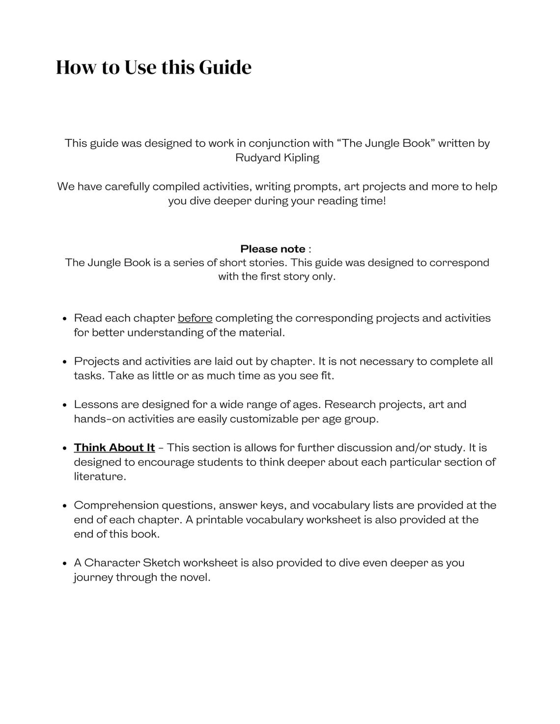 The Jungle Book Literature Guide – Printable Homeschool Resource for ...