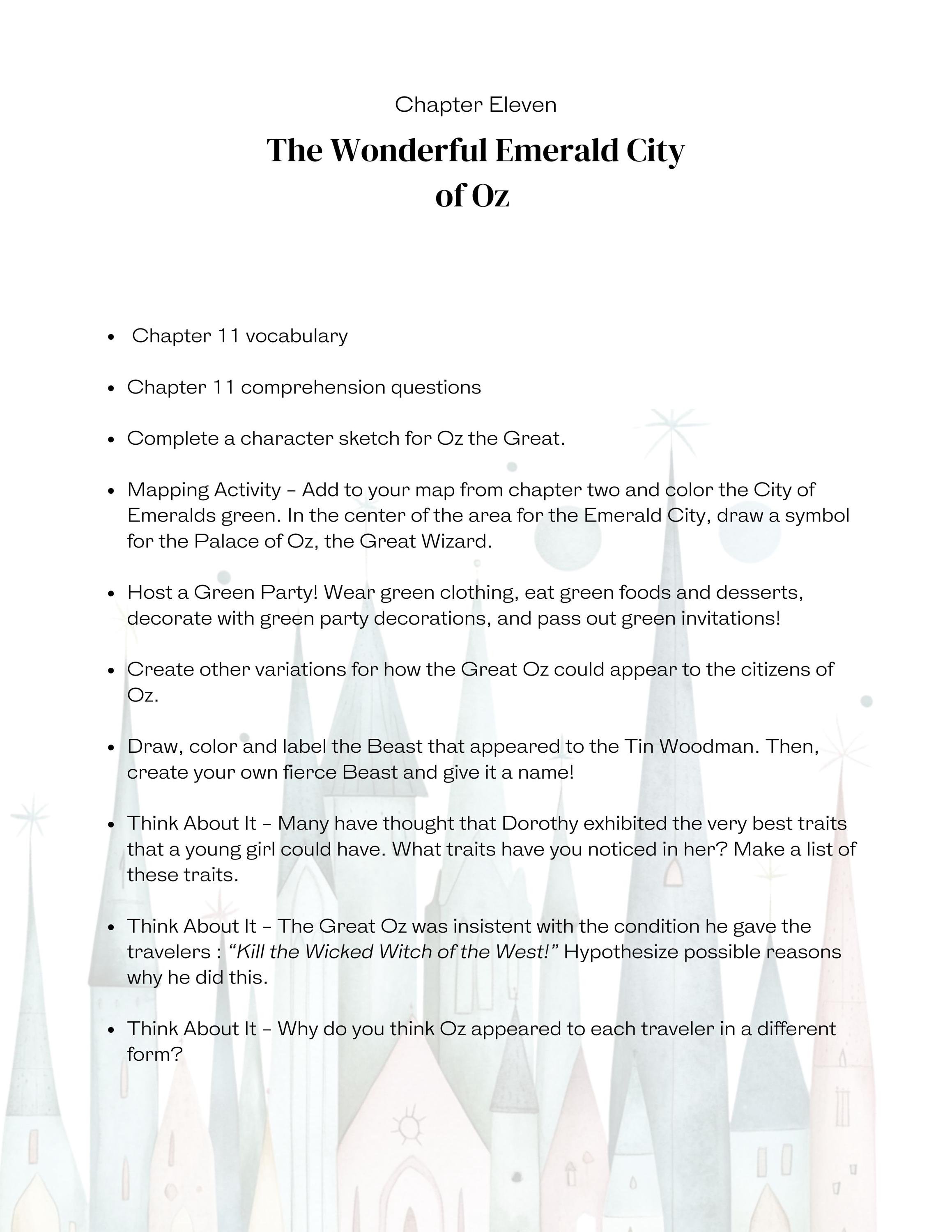 The Wizard of Oz Literature Guide – Printable Homeschool Resource for ...