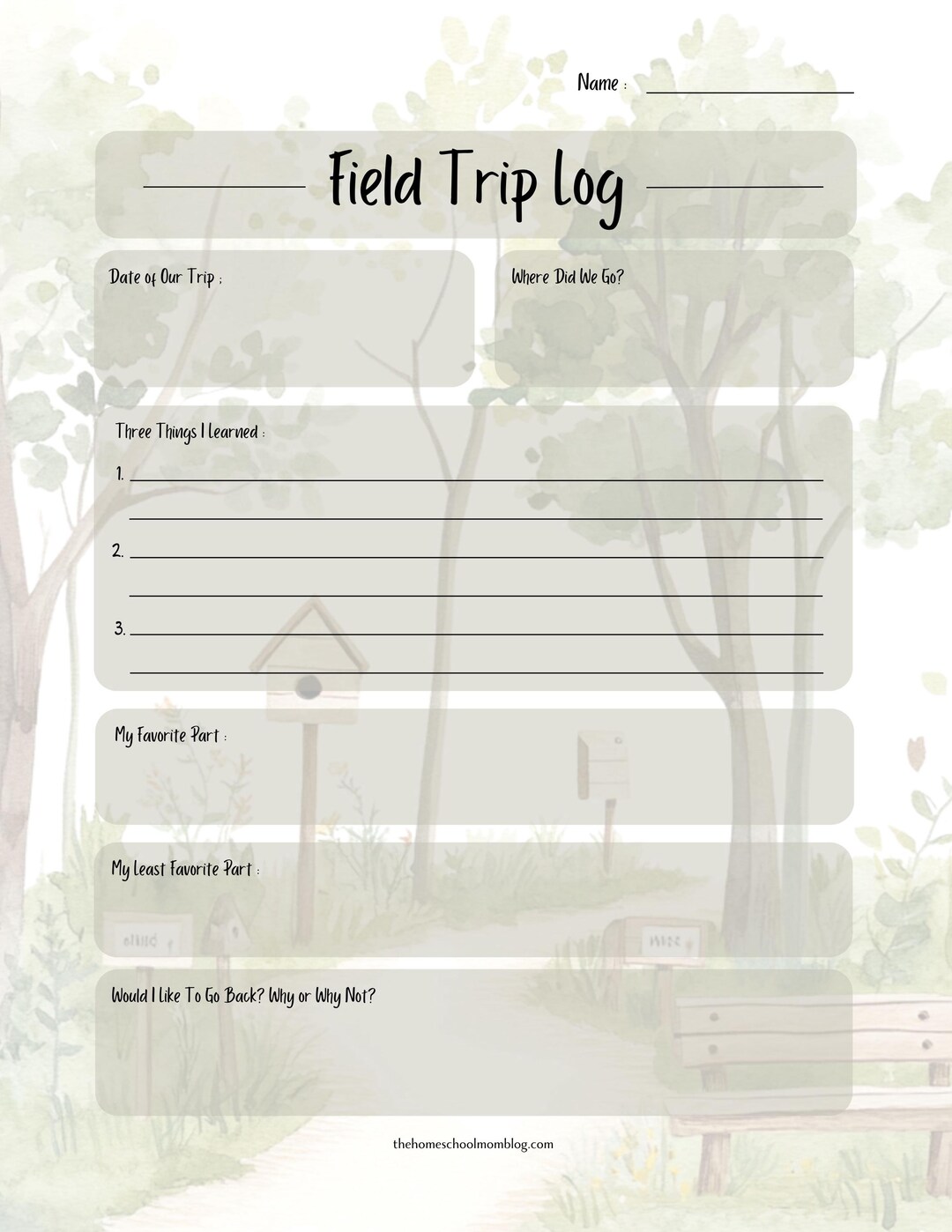Printable Field Trip Log for Homeschool Students - Etsy