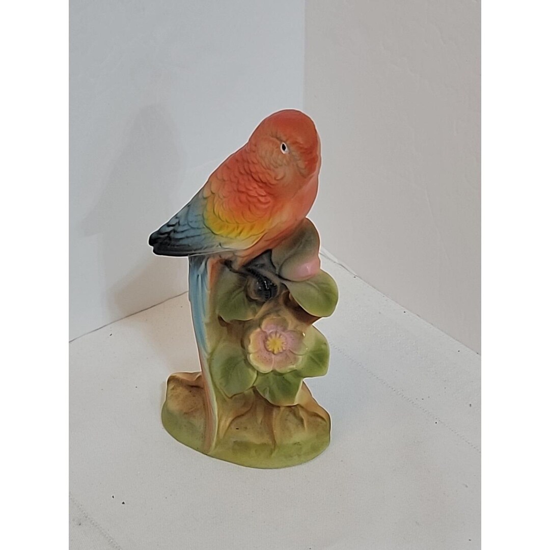 Vintage Ceramic Parrot Flowers Orange Made in Japan Mint Condition 5.25 ...