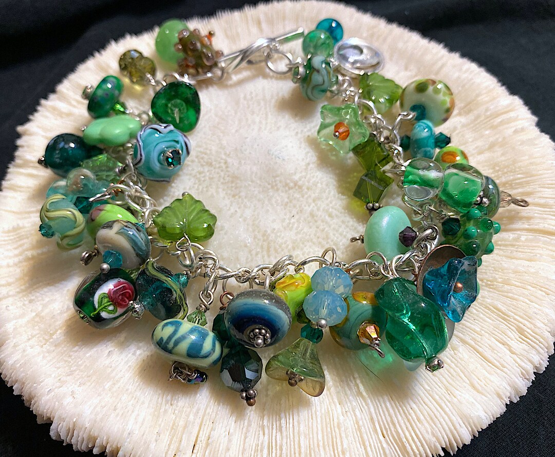 Handmade "shades of Green" Glass Gypsy Bracelet With Sterling Silver ...