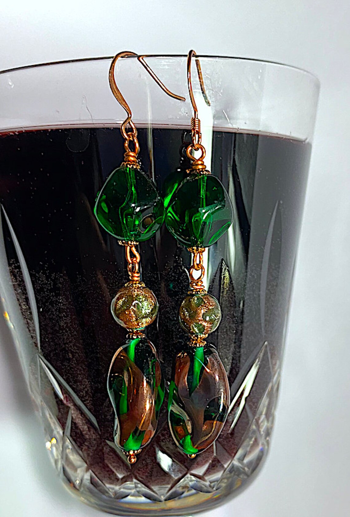 Vintage Handmade Emerald Green With Metallic Gold and Copper Detailing ...