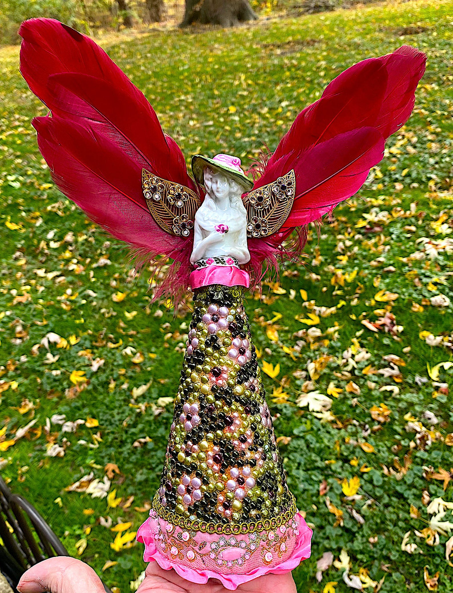 Pink Victorian Angel Heirloom Tree Topper Assemblage Hand Crafted Doll ...