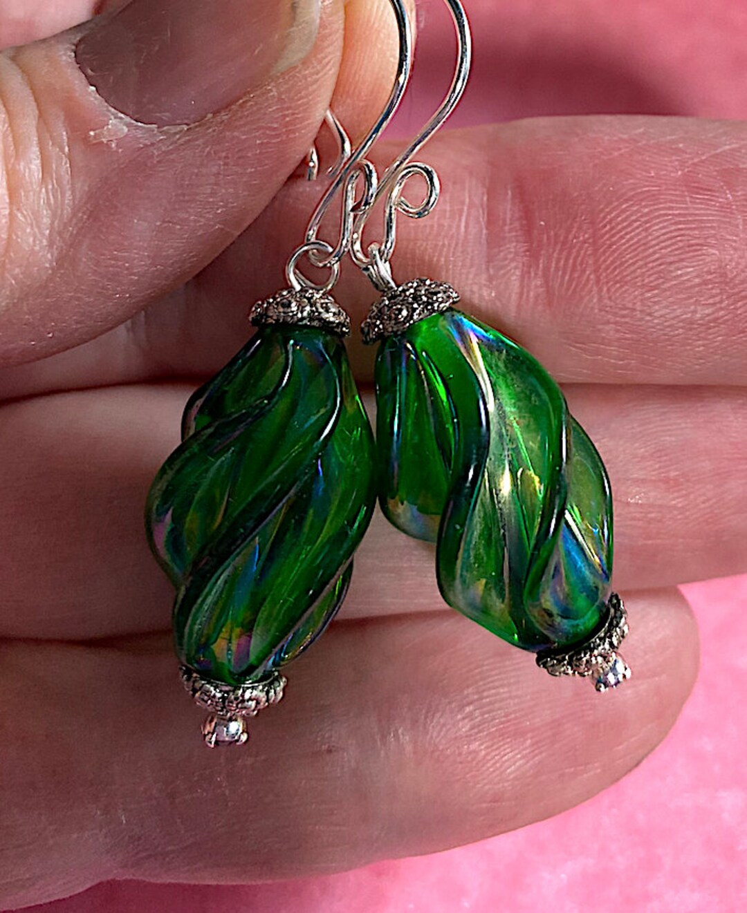 Vintage Rare Handmade Japanese Iridescent Emerald Green Glass Fin Bead ...