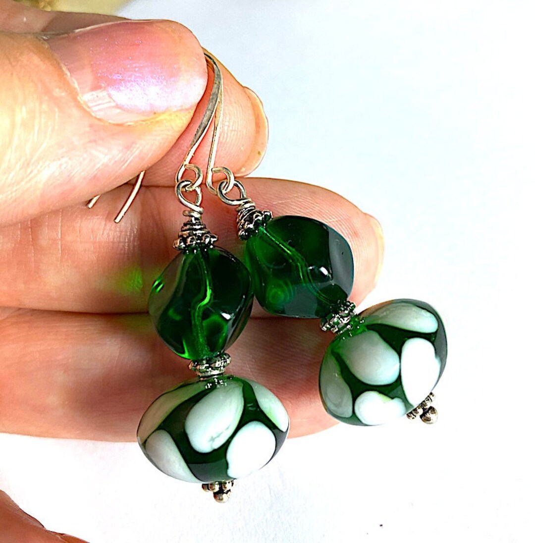 Vintage Handmade Emerald With White Hollow Beads With Emerald Glass ...
