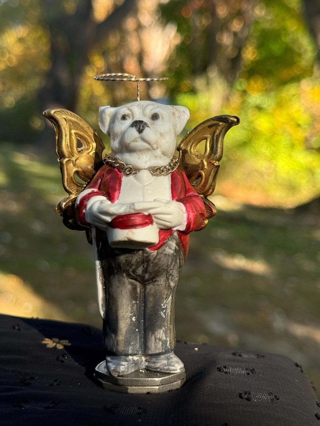 Dog Angel With Fancy Red Coat, Top Hat and Cane, With Brass Wings and ...
