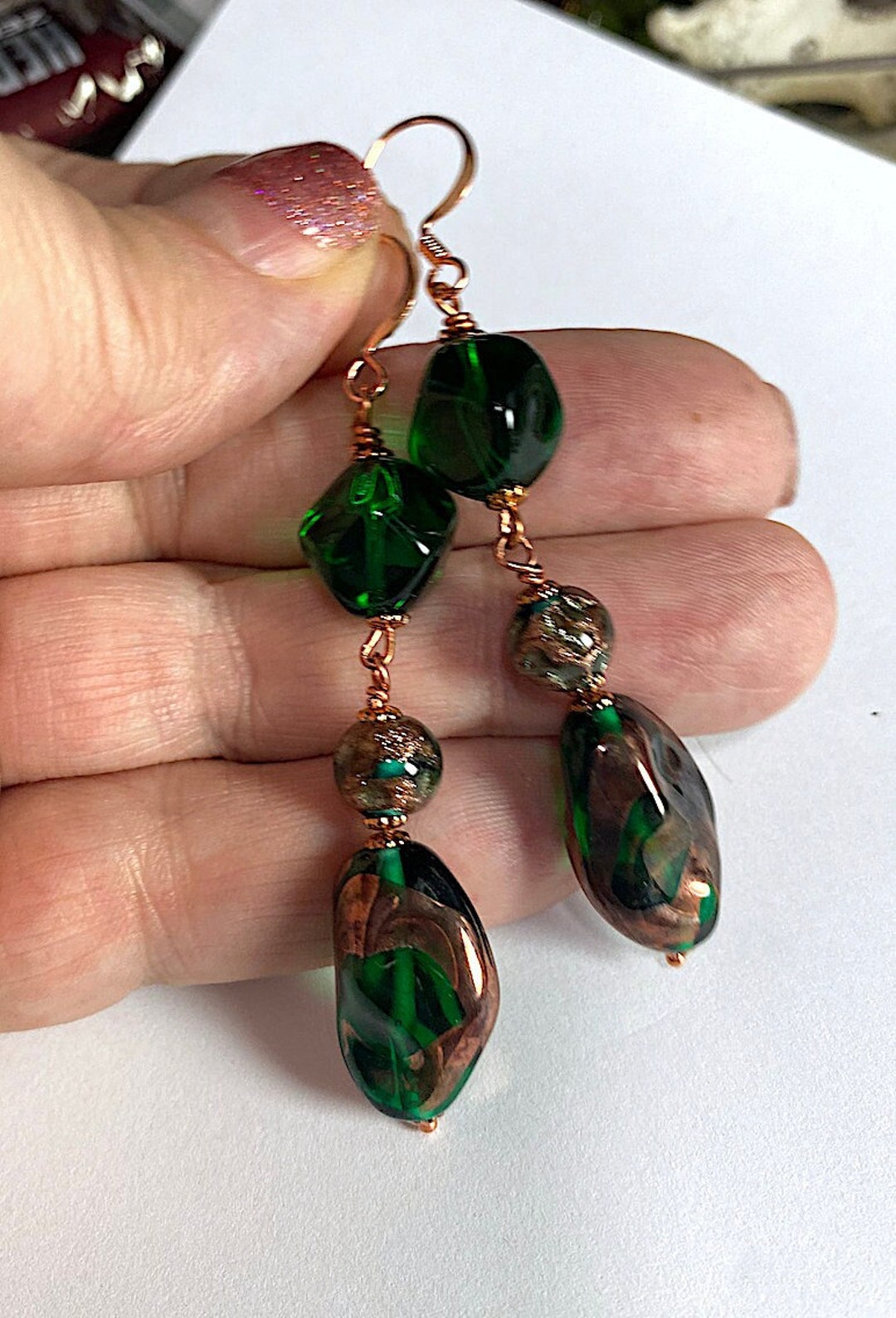 Vintage Handmade Emerald Green With Metallic Gold and Copper Detailing ...