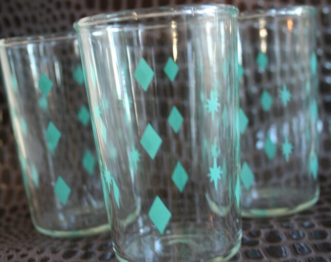 RESERVED. Pyrex Turquoise Diamonds and Starbursts Pitcher and 3 ...