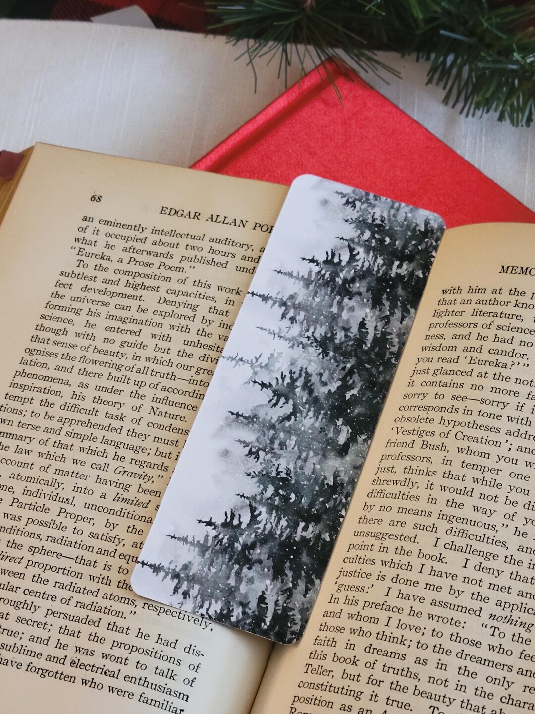 Pine Trees Snow Bookmark • Winter Forest Bookmark • Cozy Christmas ...