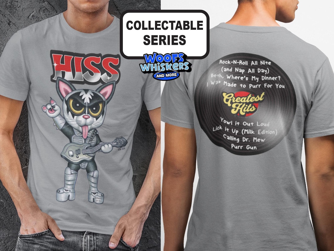 Classic Hiss Cat T-shirt Rock Band Cat Parody Retro Guitar Playing ...