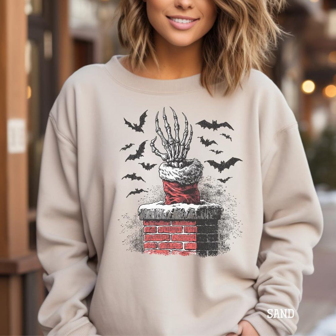 Skeleton Santa Hand Chimney Sweatshirt, Gothic Christmas Horror - Etsy