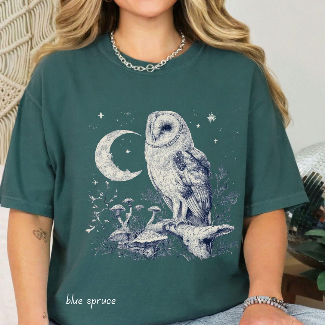Barn Owl Graphic Shirt Moonlit Woodland Bird Illustration Vintage ...
