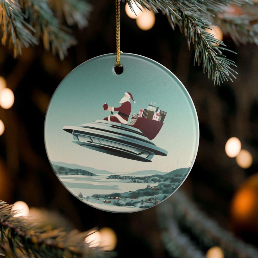 Weirdcore Santa UFO Christmas Ornament: Alien Abduction Holiday Decor ...