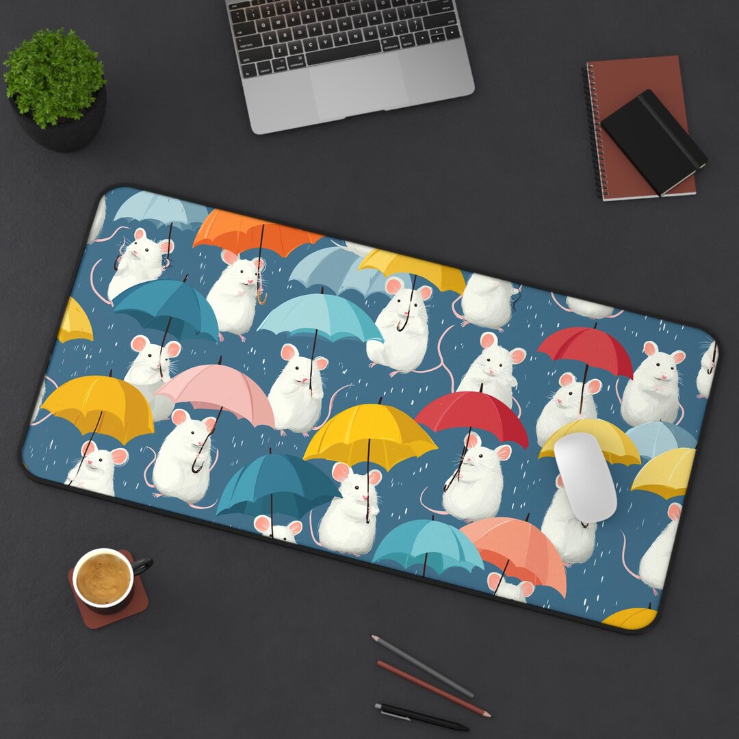 Cute Mouse Desk Mat Umbrella Pattern Neoprene Desk Pad Colorful Animal ...