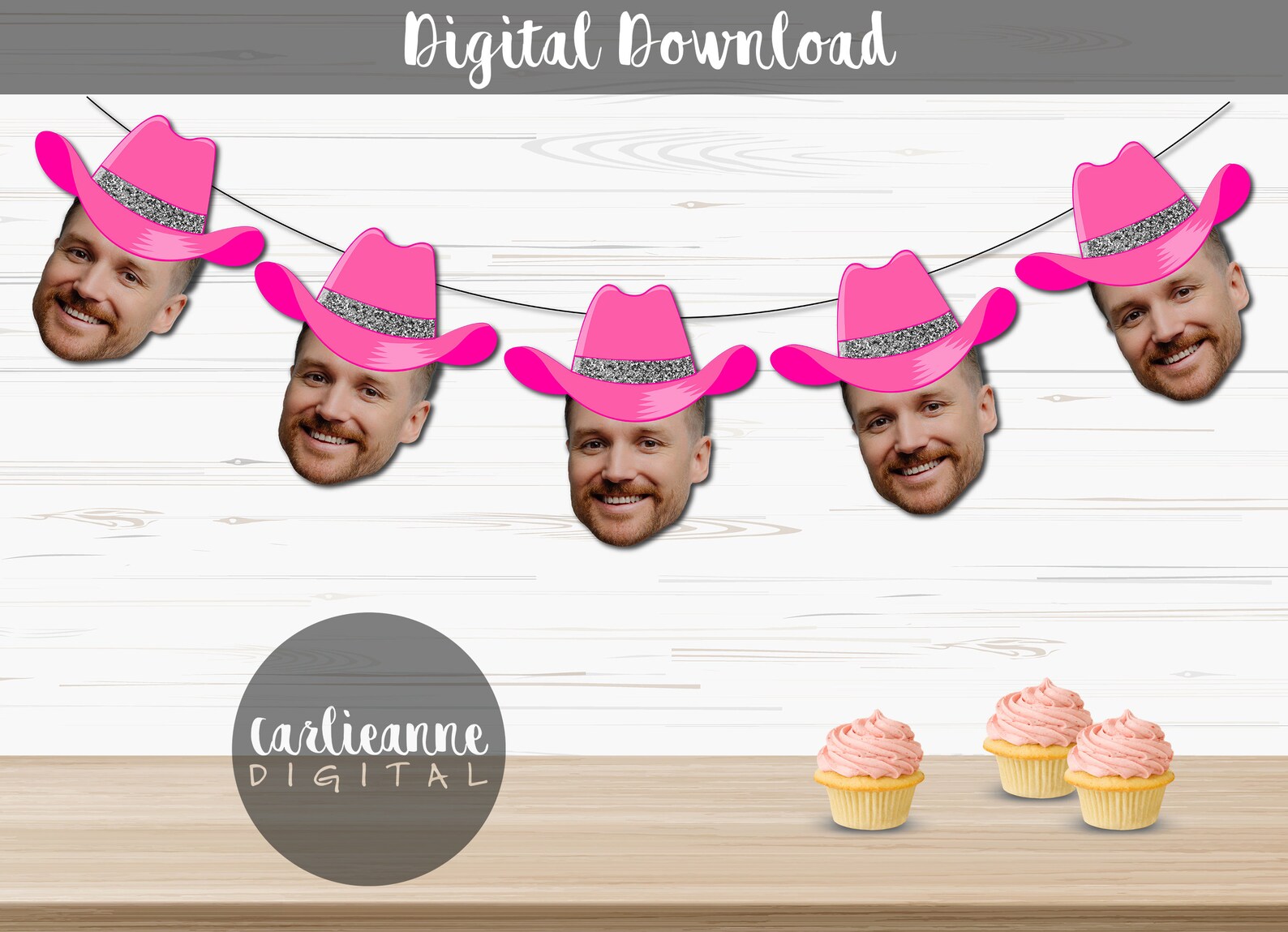 Pink Groom Face Cowboy Hat Banner for Last Rodeo Bachelorette Party or ...