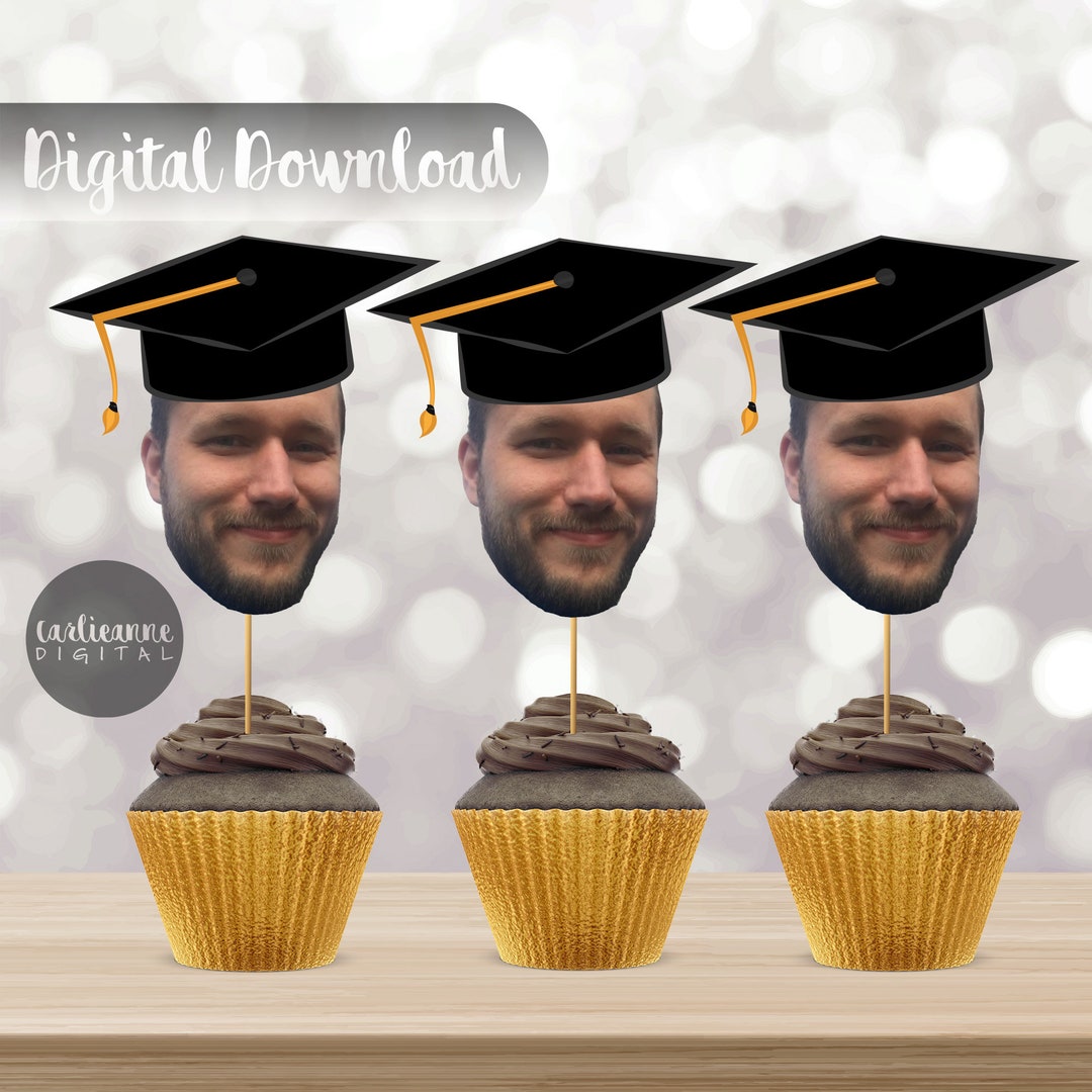 Graduation Cap Cupcake Topper, Class of 2025 DIY Face Photo Decor ...