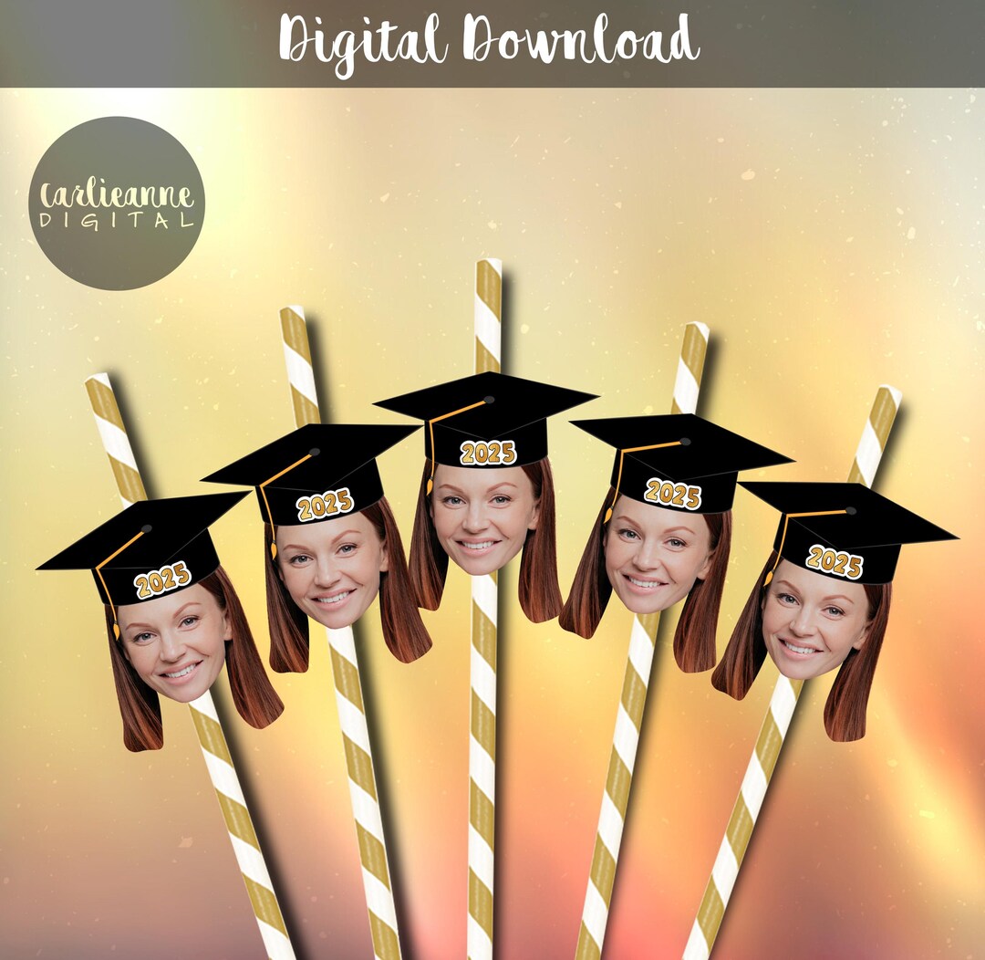 Graduation Face Straw Party Hat, Class of 2025 Decor, College Grad Face ...