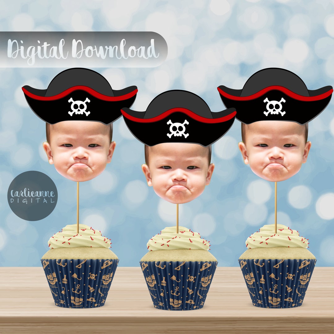 Pirate Hat Cupcake Topper, Pirate Theme Cupcake Pick, Face on a Stick ...