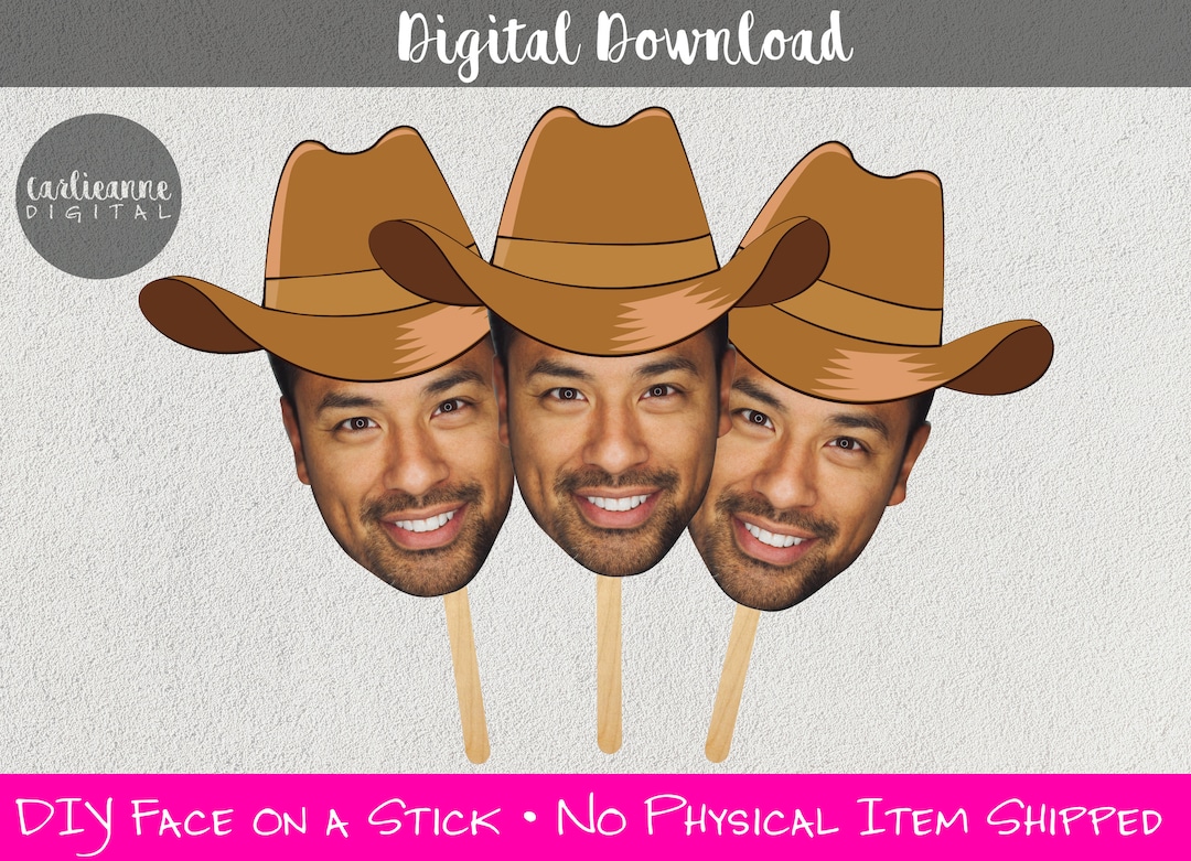 Groom Face Cowboy Hat Face on a Stick, Face Decorations, Groom Face ...