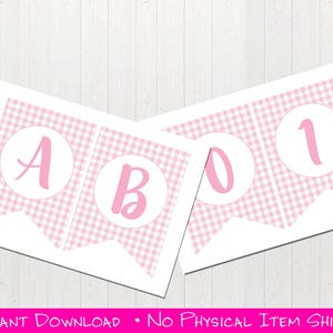 Pink Gingham Banner, Coquette Theme, Printable Birthday Banner, A-Z ...