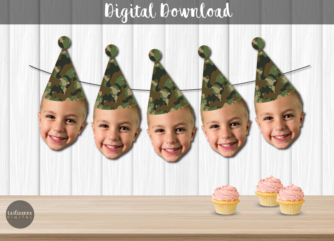 Camouflage Banner, Camo Party Hat Face Banner for Military Theme ...