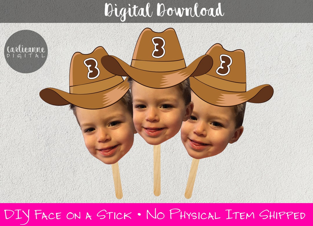Cowboy Hat Face on a Stick, Face Decorations, Big Head Cutout, Groom ...