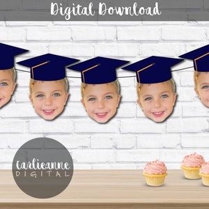 Graduation Cap Banner, Face Banner, Navy Blue Grad Cap Decor ...