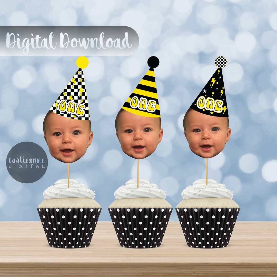 One Happy Dude Cupcake Toppers, One Cool Dude Party Hat, Black & White ...