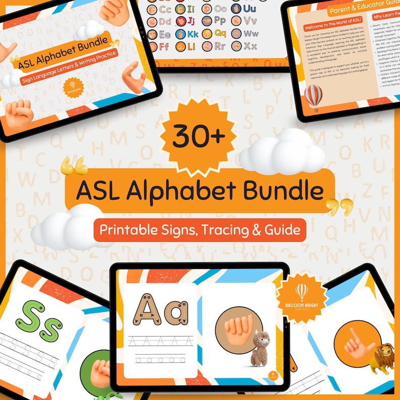 ASL Alphabet Bundle Workbook Printable Sign Language Letters Tracing ...