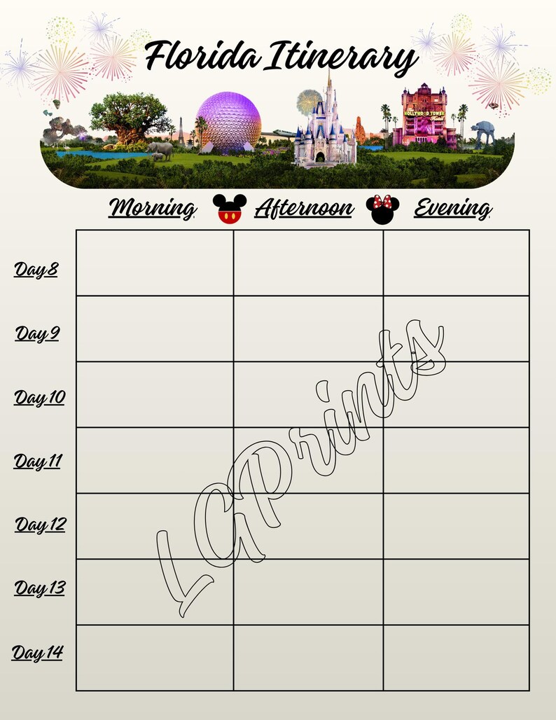 Disney Itinerary Template | Florida Itinerary Template | Holiday ...
