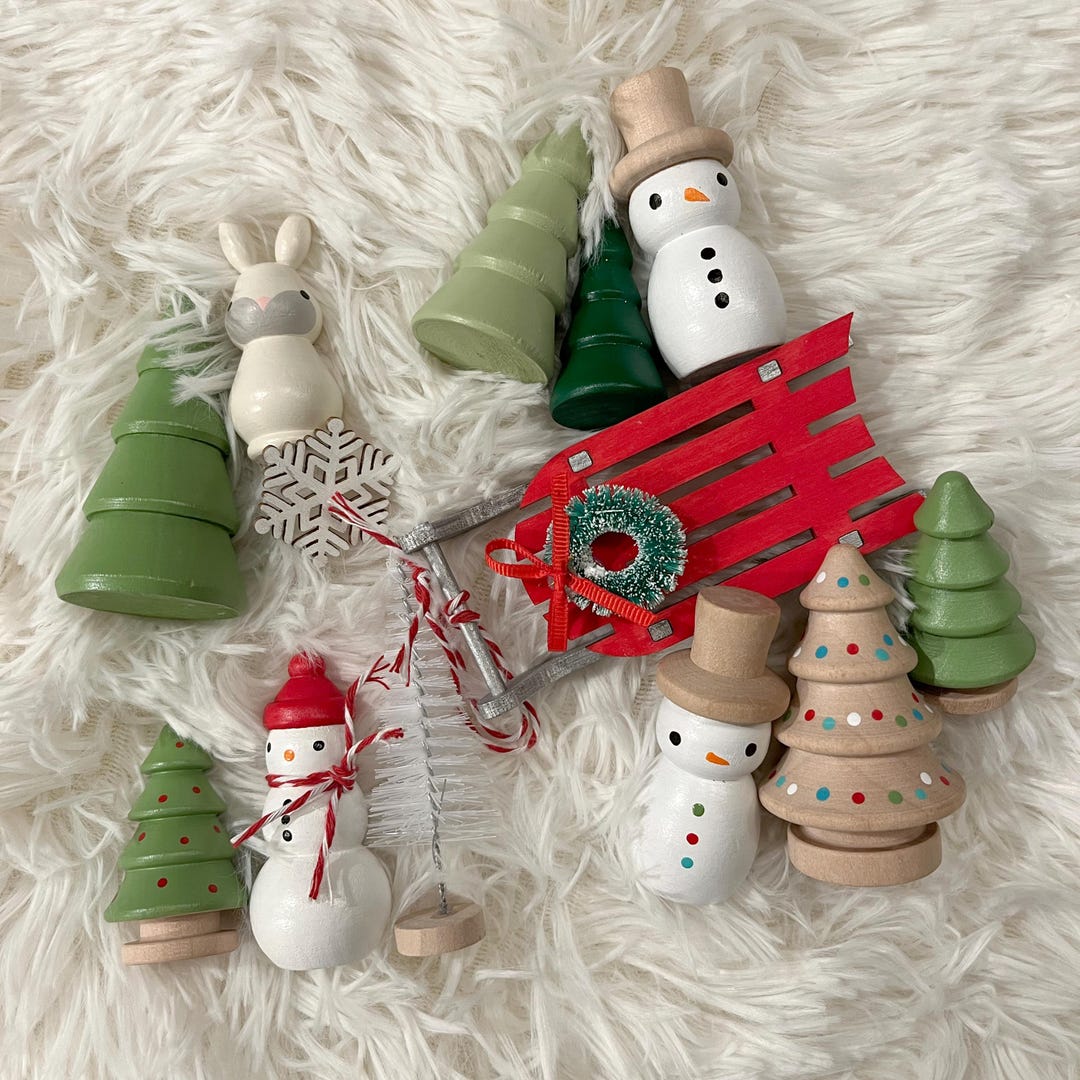 Hand-painted Christmas Peg Doll Sleigh Set | Holiday Decor - Etsy