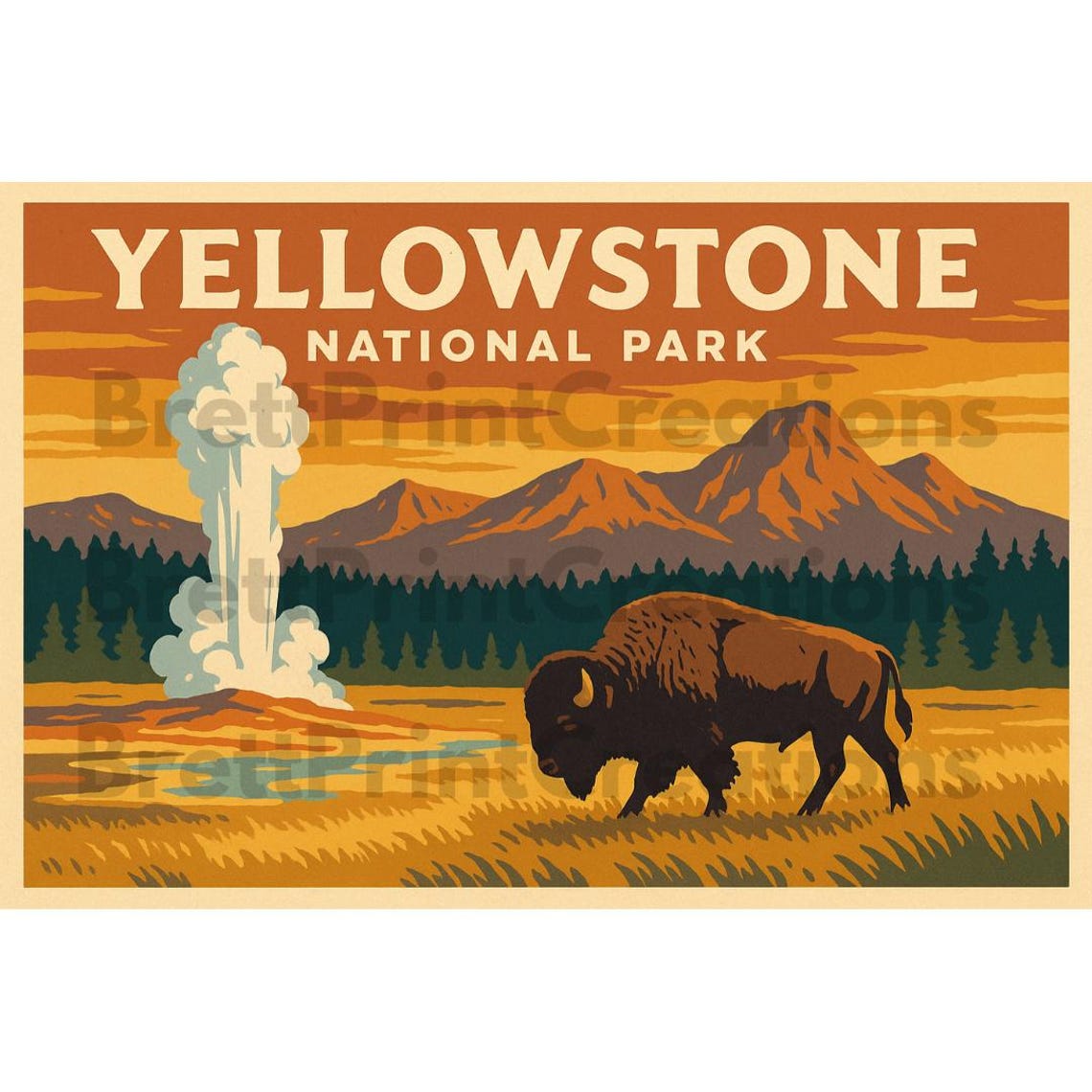 Yellowstone Wall Art Bundle, Vintage Travel Poster Set, National Park ...
