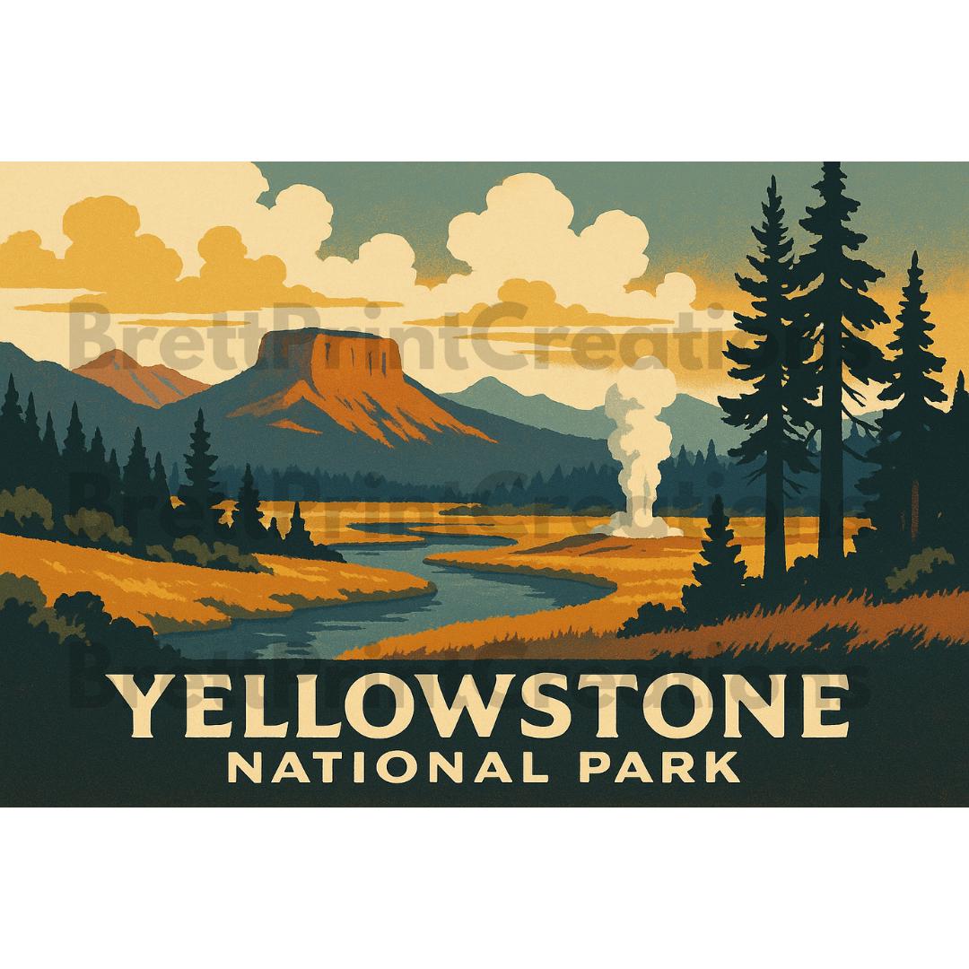 Yellowstone Wall Art Bundle, Vintage Travel Poster Set, National Park ...