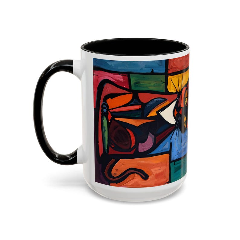 Picatso Cubist Cat Mug - 15 Oz Bold Art Coffee Cup - Colourful Modern ...
