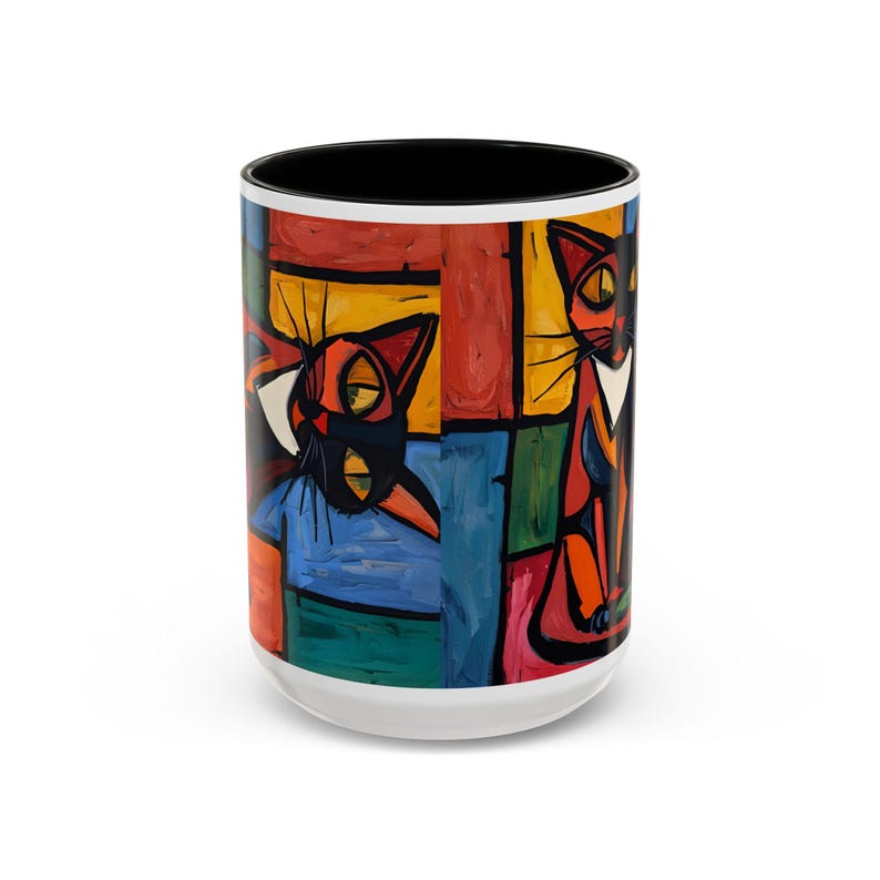 Picatso Cubist Cat Mug - 15 Oz Bold Art Coffee Cup - Colourful Modern ...