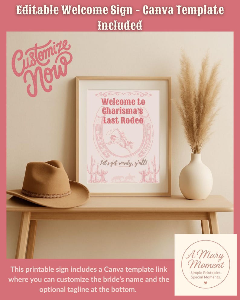 Editable Welcome Sign - Last Rodeo Bachelorette Canva Template ...