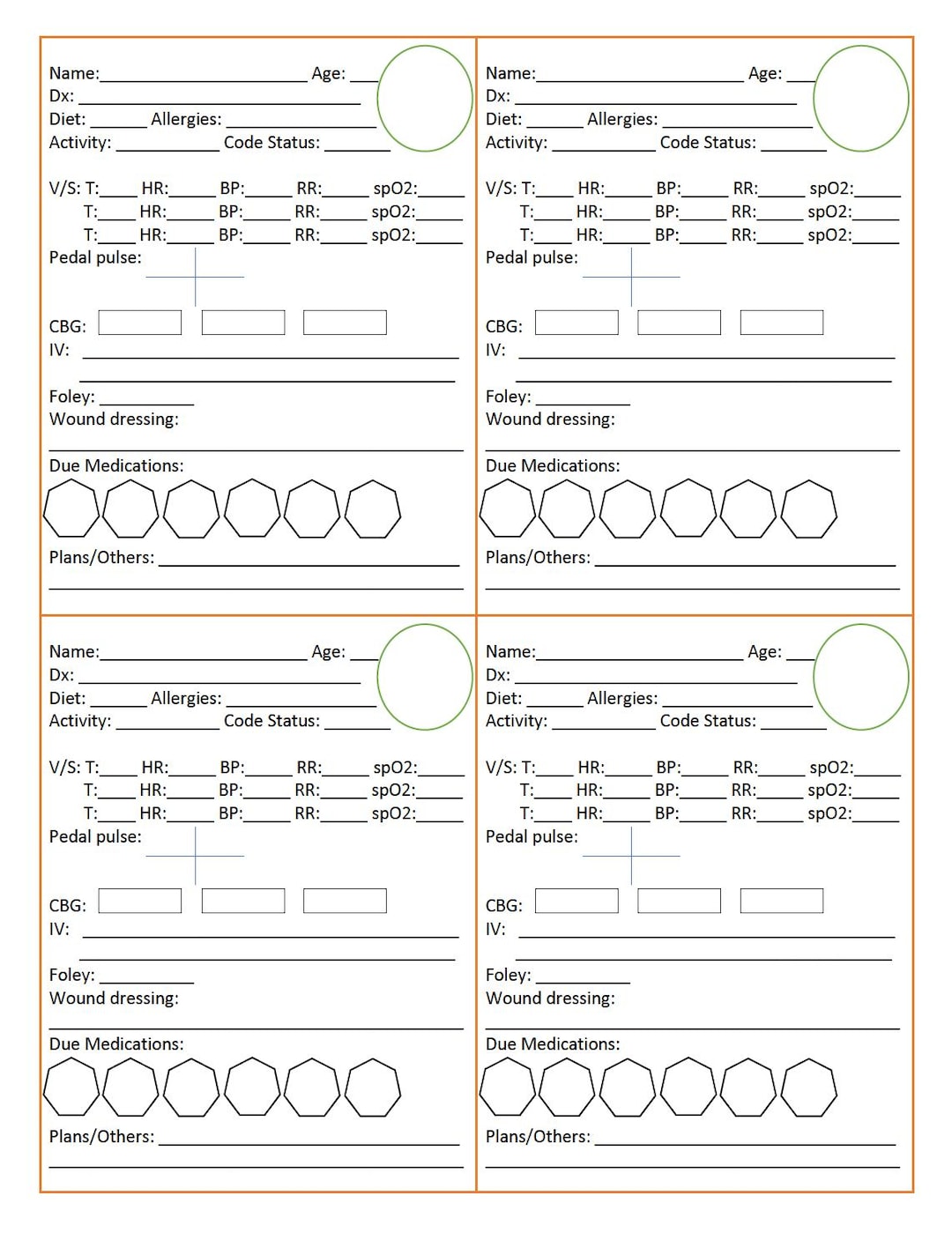 Inpatient Cheat Sheet/ Endorsement Sheet for Nurses. - Etsy