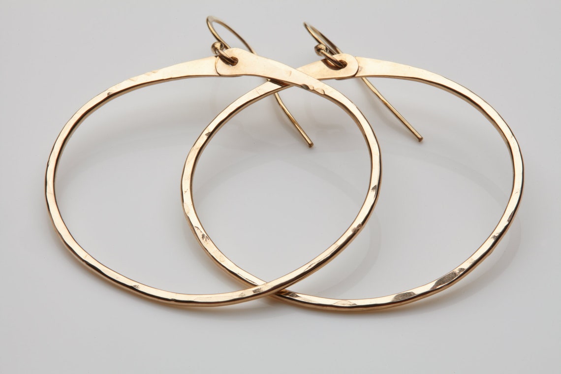 Simple Gold Hoop Earrings. Simple Hoops. Hammered Gold. Large - Etsy