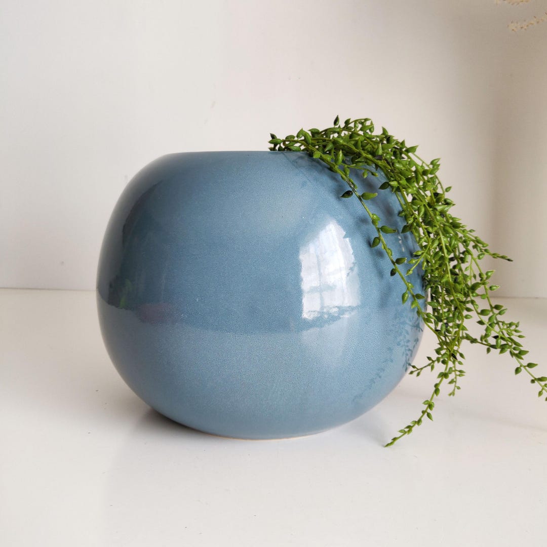 Vintage California Pottery Round Blue Planter - Etsy