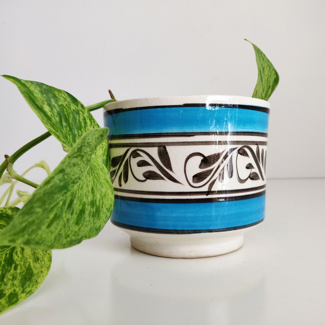 Turquoise Black and White Hand Painted Mexican Ceramic Planter - Etsy
