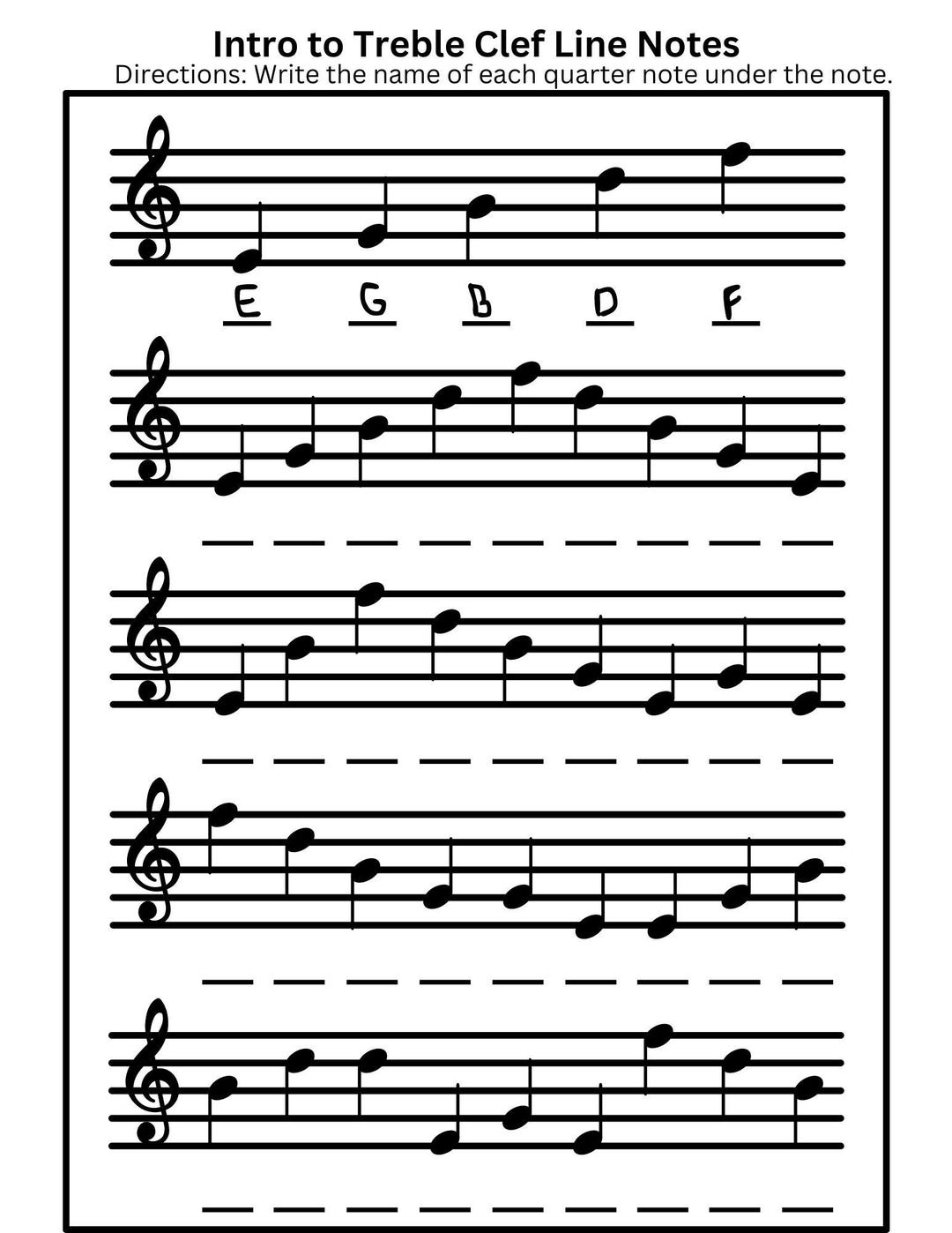 Intro to Treble Clef Line Notes - Etsy