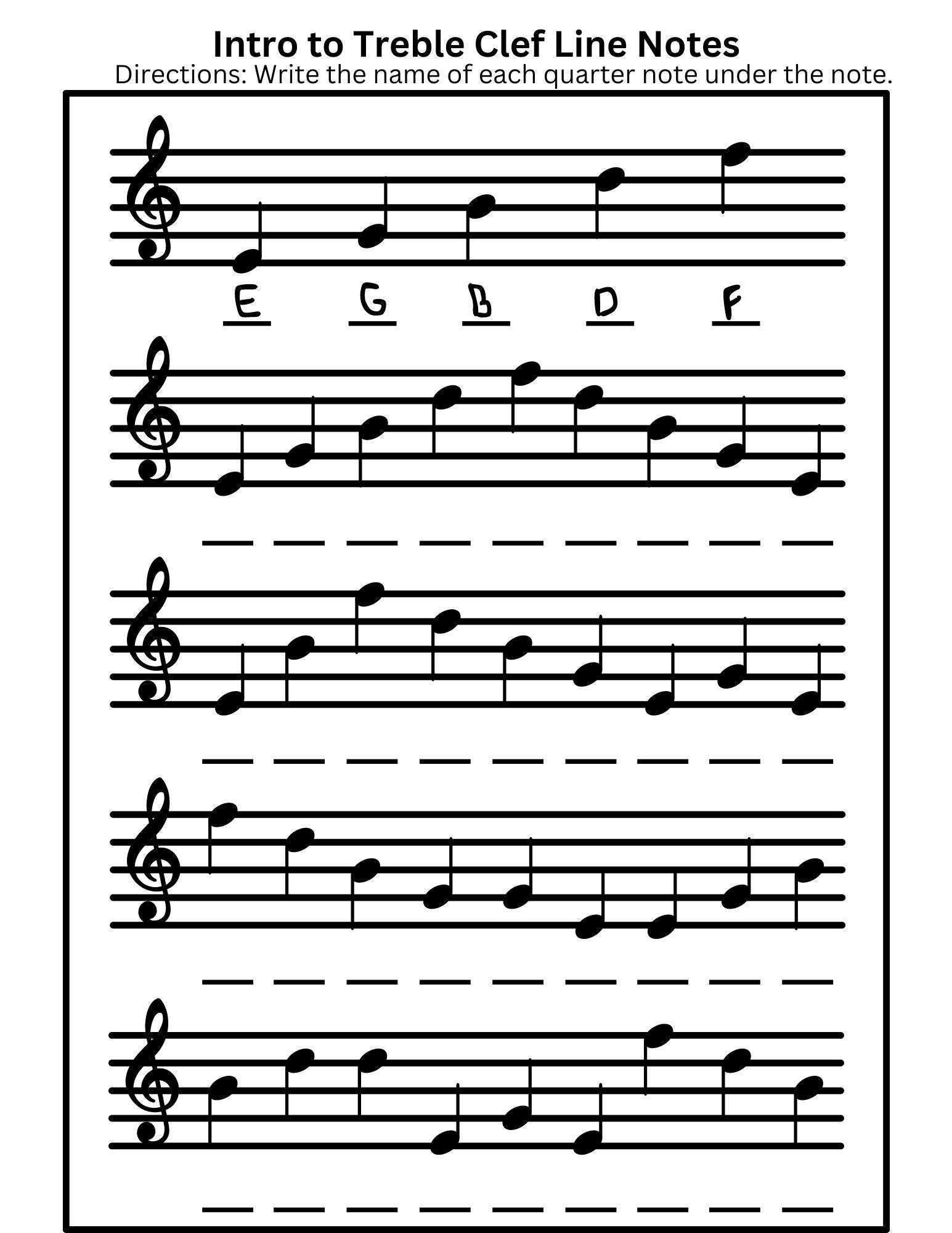 Intro to Treble Clef Line Notes - Etsy