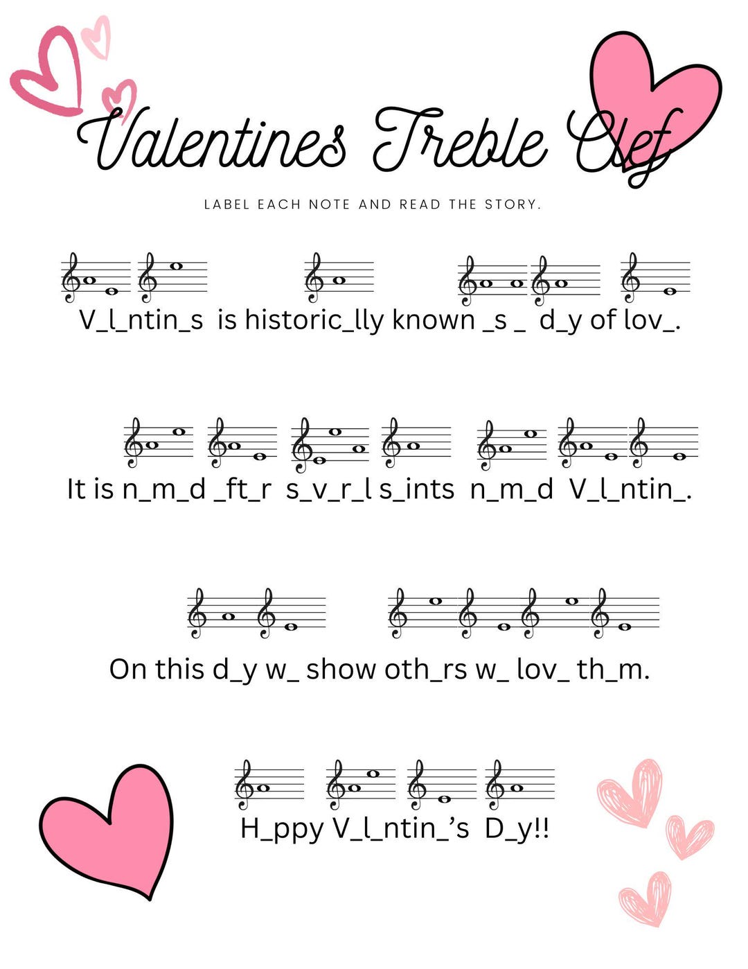 Valentine Treble Clef Note Naming - Etsy
