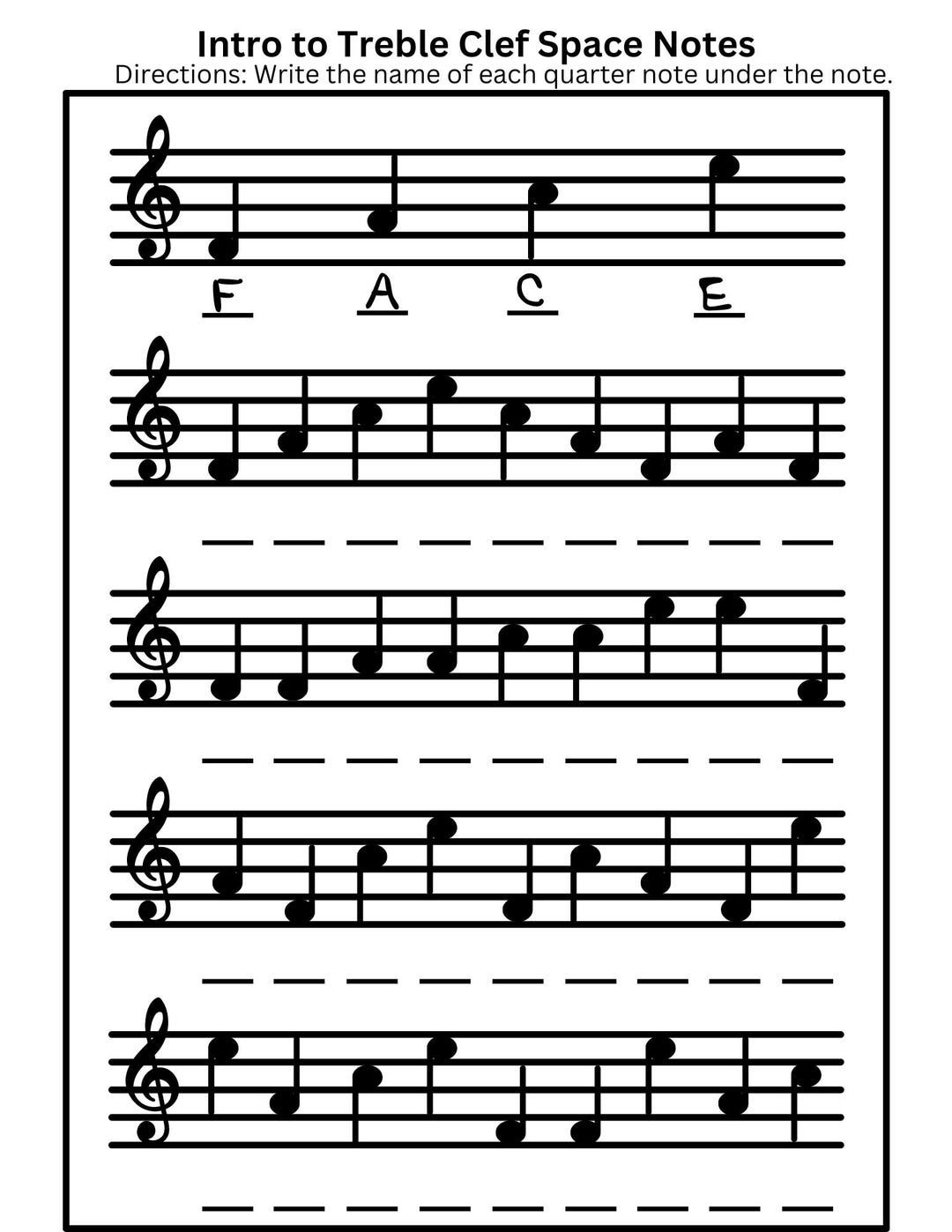 Intro to Treble Clef Space Notes - Etsy