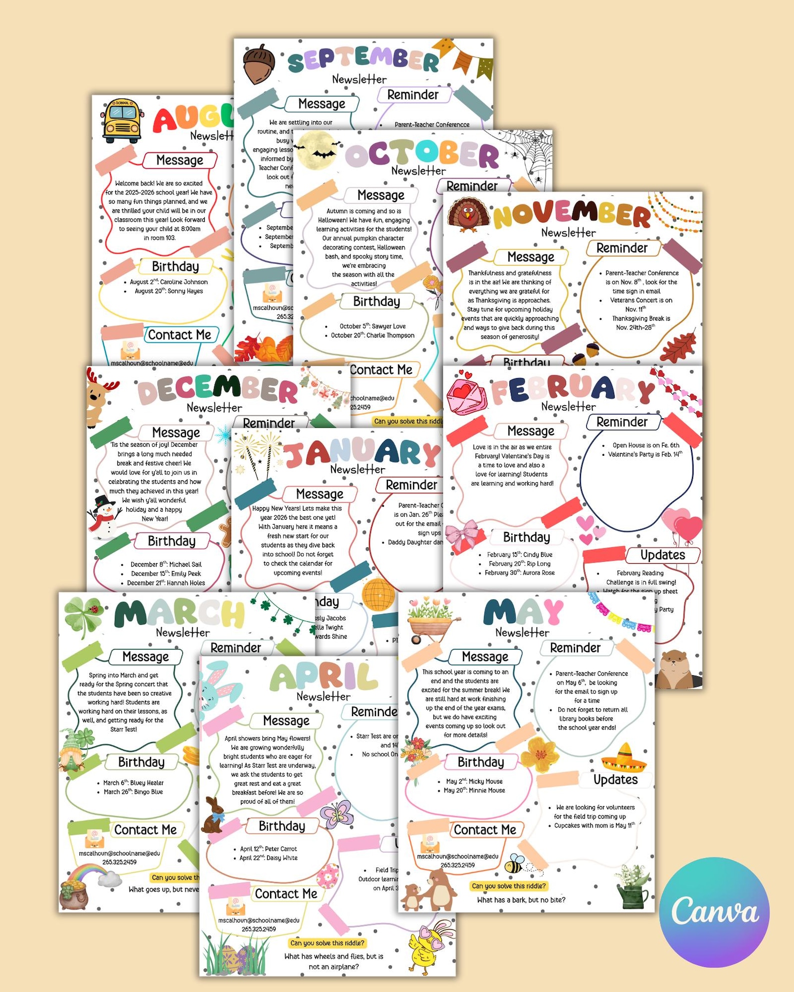 Editable Monthly Teacher Newsletter Template Bundle-printable Classroom ...