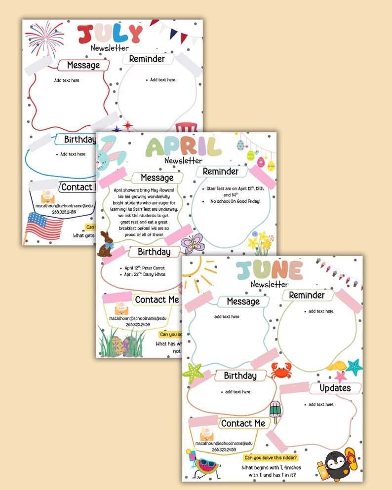Editable Monthly Teacher Newsletter Template Bundle-printable Classroom ...