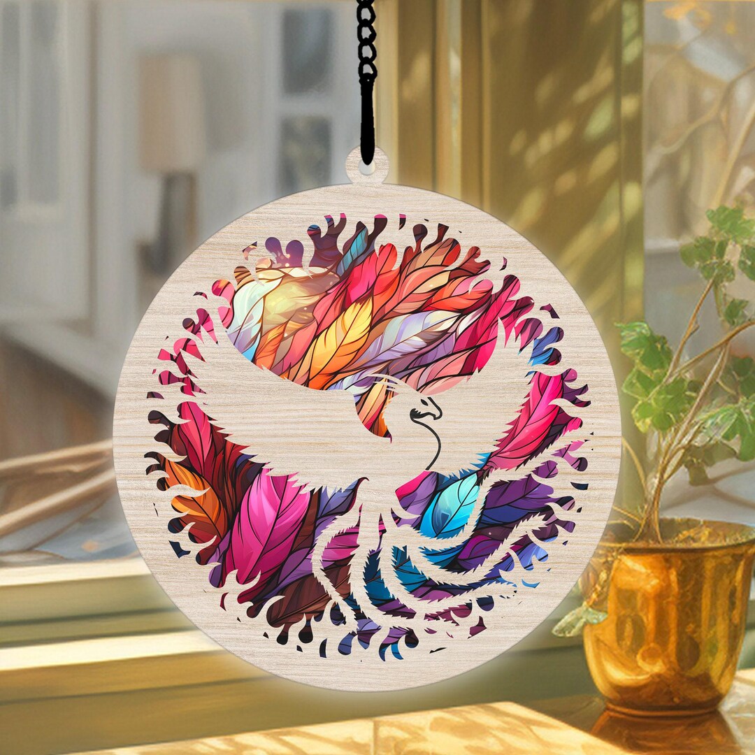 Fire Phoenix Acrylic Suncatcher, Phoenix Ornament, Mytical Creatures ...