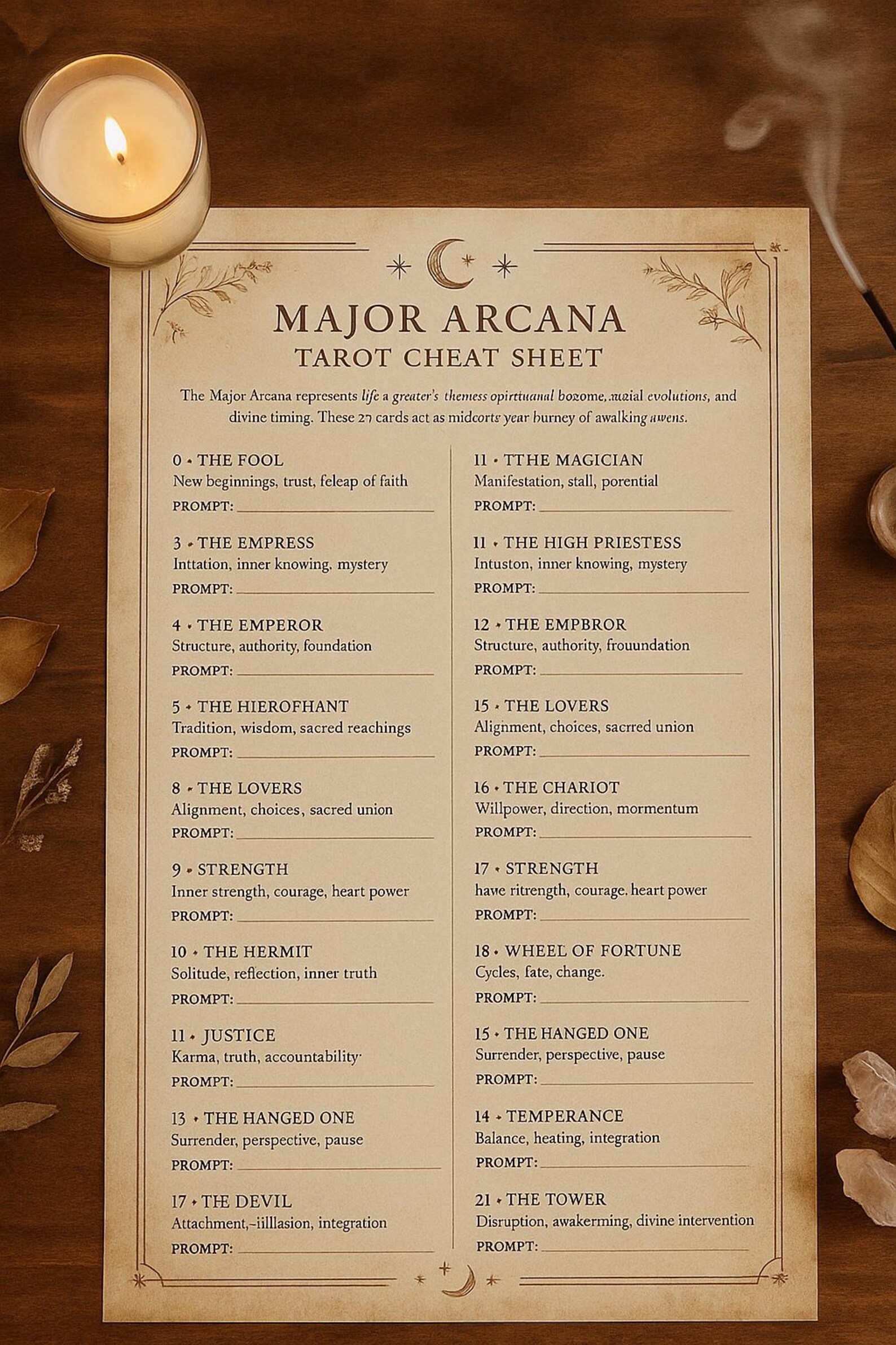 Major Arcana Tarot Cheat Sheet | Printable Tarot Guide With Meanings ...