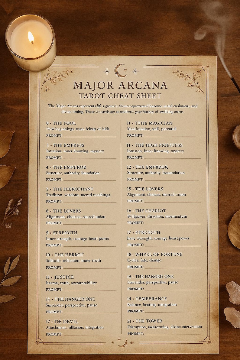 Major Arcana Tarot Cheat Sheet | Printable Tarot Guide With Meanings & Prompts | Digital ...