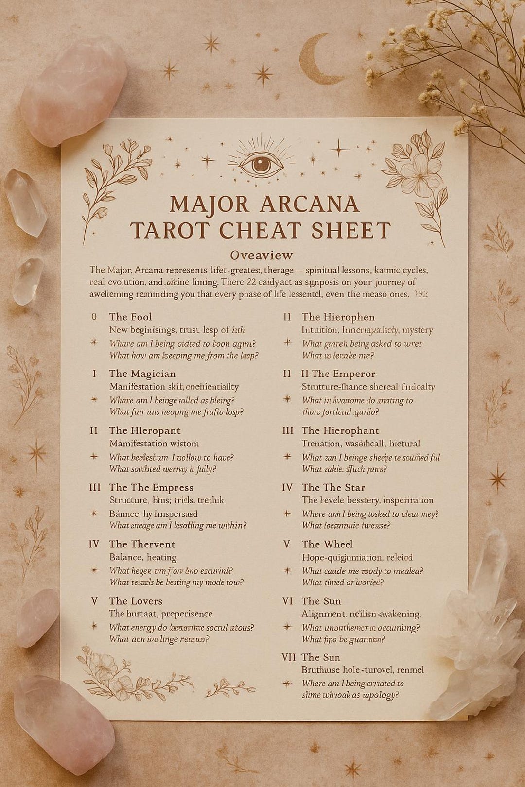 Major Arcana Tarot Cheat Sheet | Printable Tarot Guide With Meanings ...